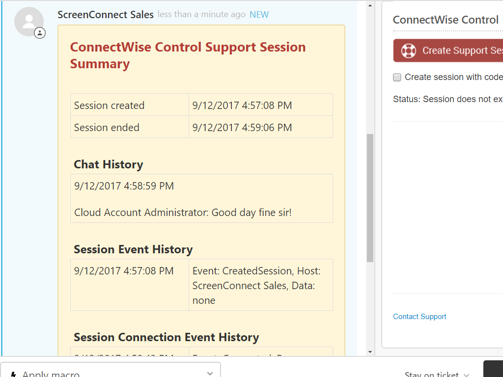 ConnectWise Control Remote Support App Integration with Zendesk Support